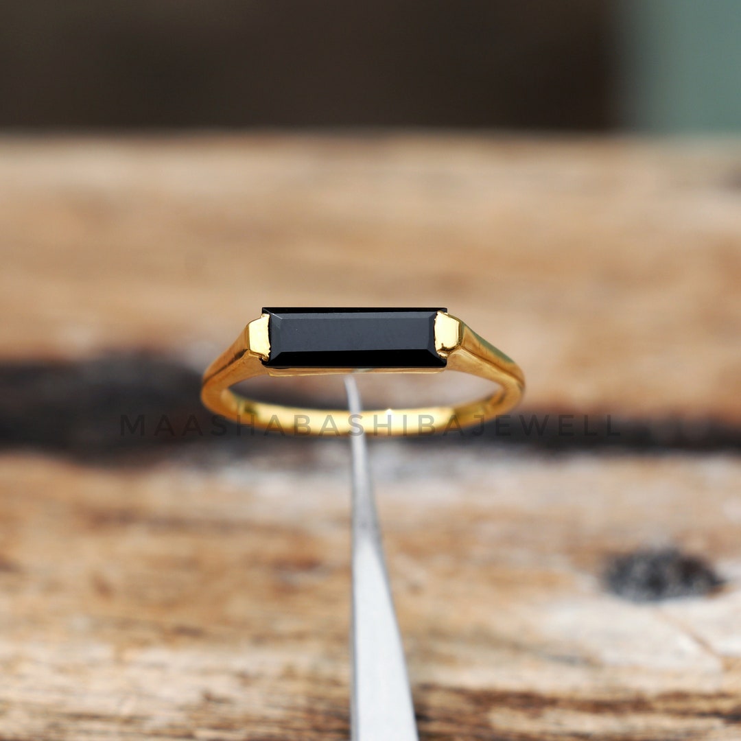 Natural Black Onyx Ring, Engagement Ring, 18k Gold Plated Ring ...