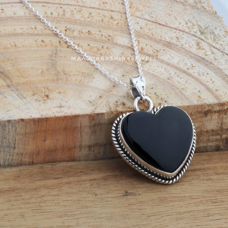 Black Onyx Heart Pendant, Sterling Silver Necklace, Handmade Jewelry - Etsy