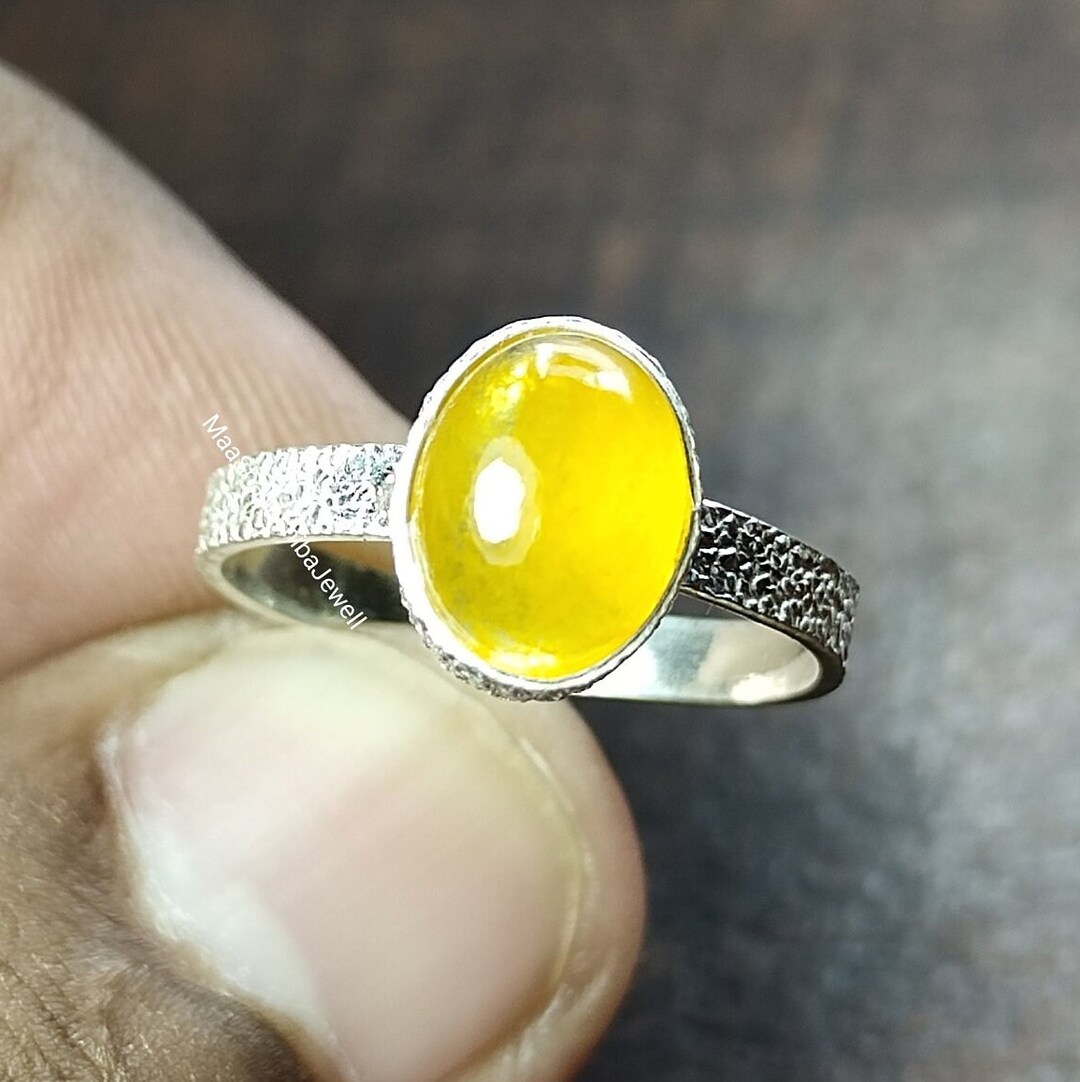 Canary Yellow Agate Sterling Silver Ring, Boho Style - Etsy
