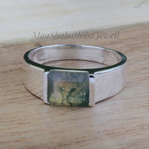Moss Agate Ring, Men's Ring, 925 Sterling Silver Ring, Wedding Ring ...