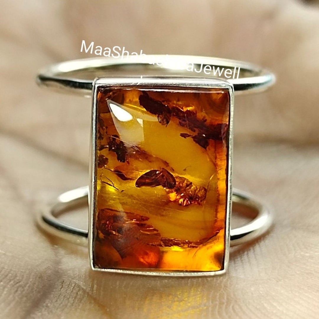 Baltic Amber Ring: Sterling Silver Double Band, Promise Ring - Etsy