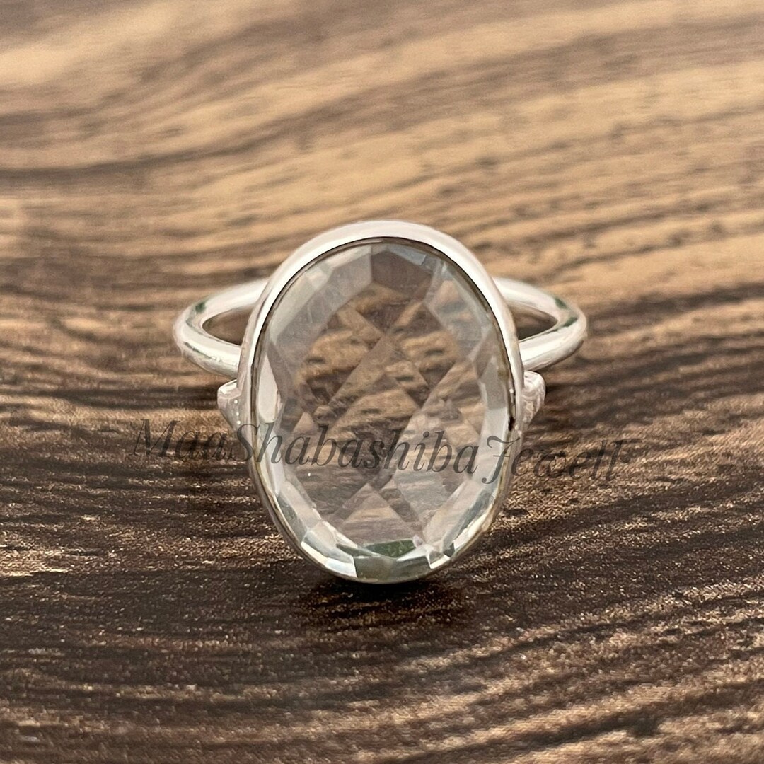 Natural Clear Crystal Quartz Ring, Crystal Ring, 925 Sterling Silver ...