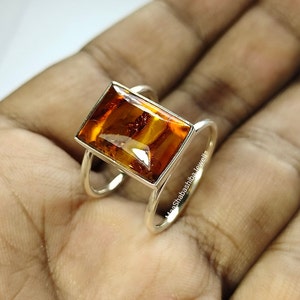 Baltic Amber Ring: Sterling Silver Double Band, Promise Ring - Etsy