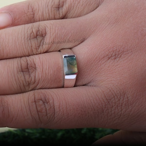 Moss Agate Ring, Men's Ring, 925 Sterling Silver Ring, Wedding Ring ...
