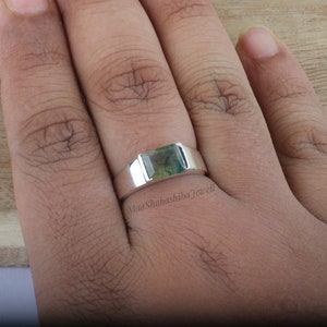 Moss Agate Ring, Men's Ring, 925 Sterling Silver Ring, Wedding Ring ...