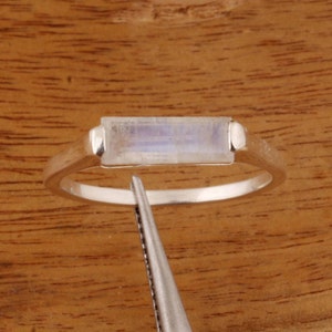 Natural Moonstone Ring, Engagement Ring, 925 Sterling Silver, Stackable Ring, Rectangular Stone ...