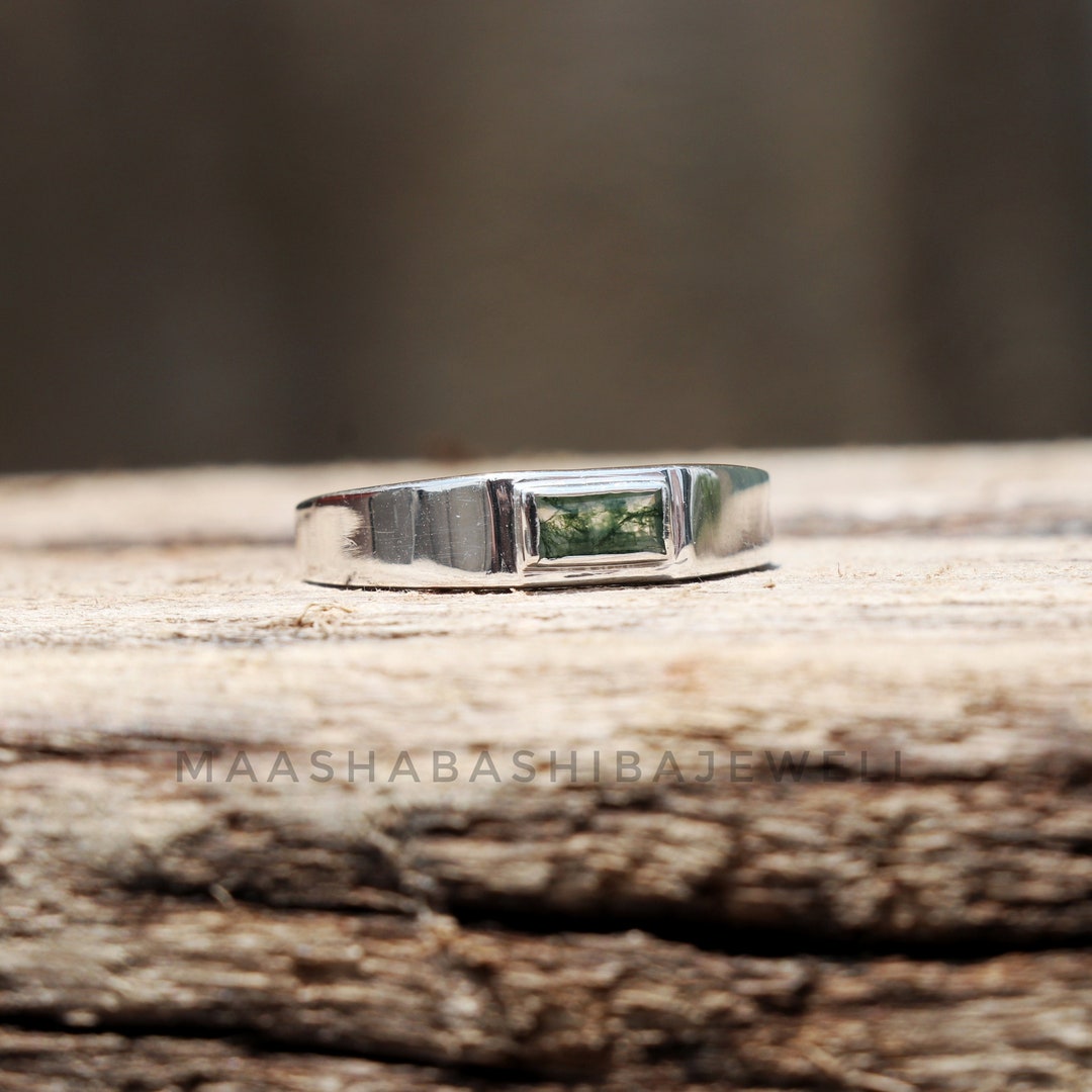 Natural Moss Agate Men's Ring, Engagement Ring, Signet Ring, 925 ...