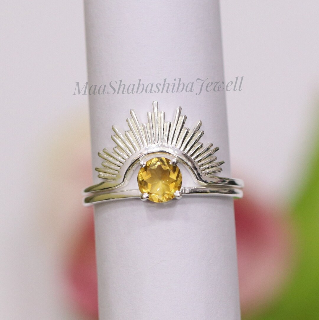 Natural Citrine Sunshine Ring, 18k Gold Plated, 925 Sterling Silver ...