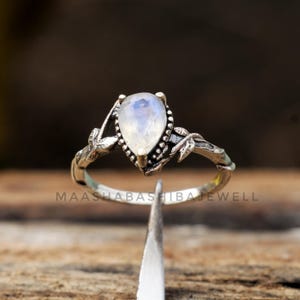 Natural Moonstone Ring, Tree Branch Ring, Celestial Ring, 925 Sterling ...