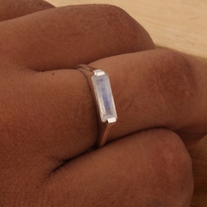 Natural Moonstone Ring, Engagement Ring, 925 Sterling Silver, Stackable Ring, Rectangular Stone ...