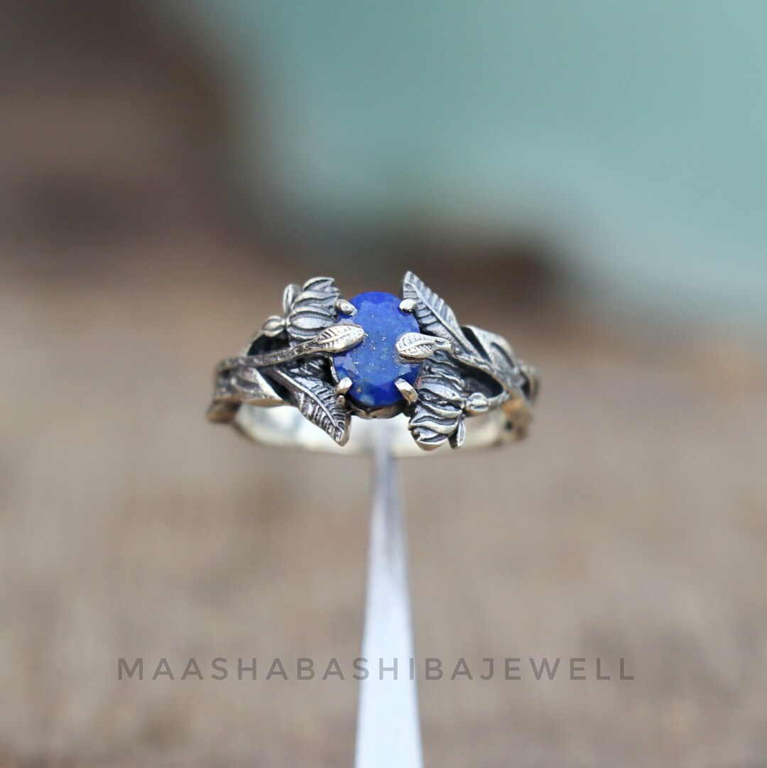 Silver Leaves Ring, Lapis Lazuli Ring, 925 Sterling Silver Ring ...