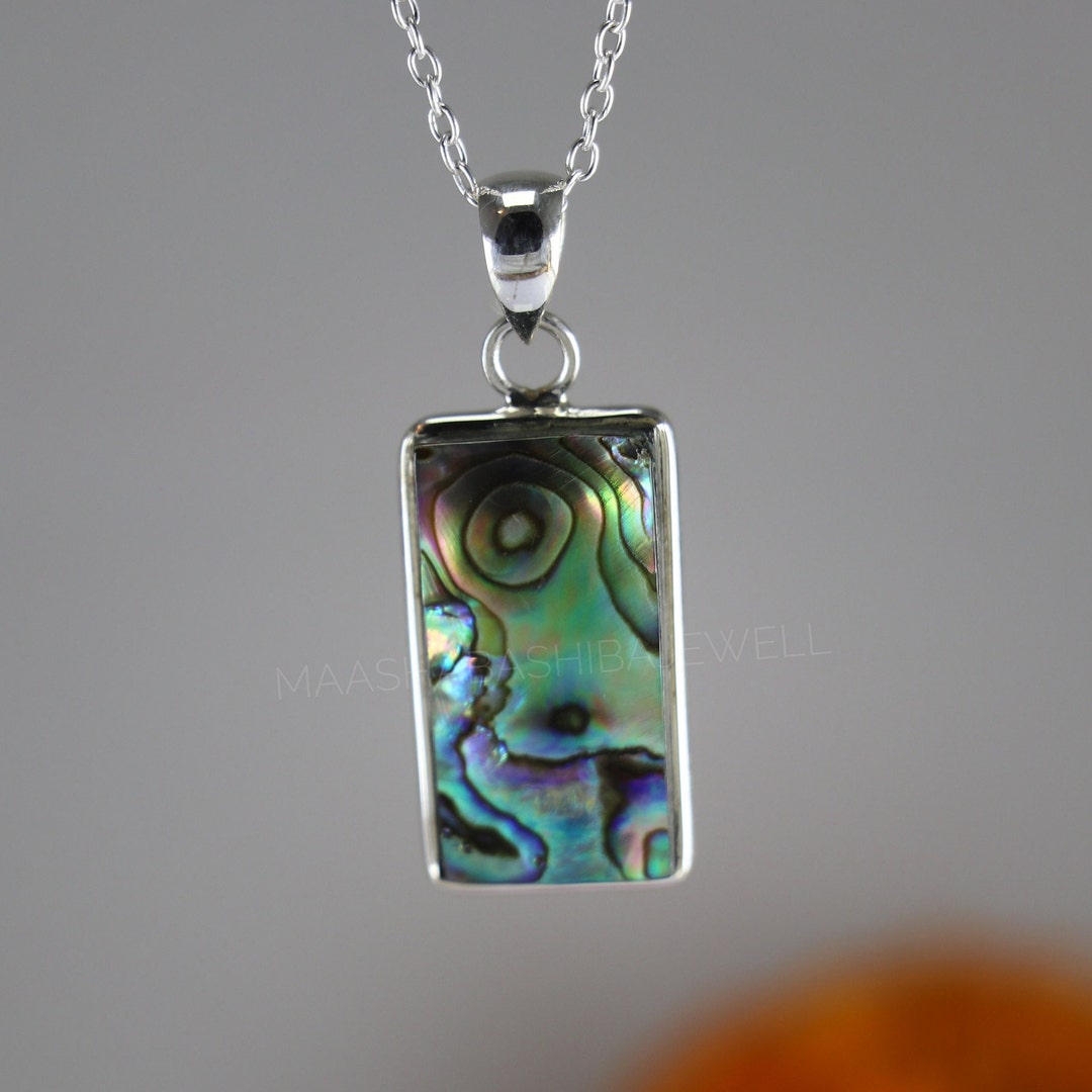 Abalone Shell Pendant, Rectangle Shape Abalone Pendant, Bezel Set Boho ...