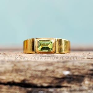 Natural Peridot Men's Ring, Solitaire Engagement Ring, 18k Gold Plated ...
