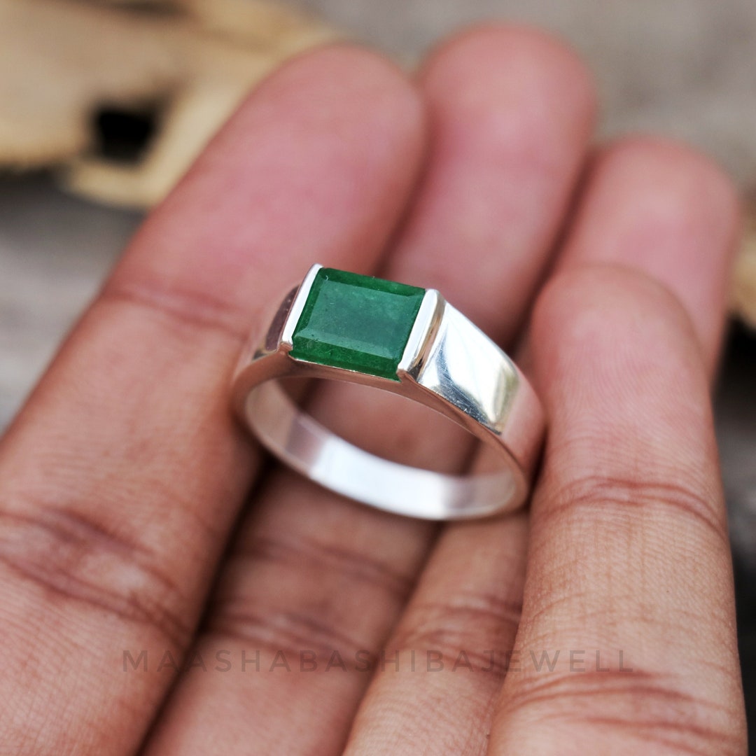 Handmade Green Jade Signet Ring, Sterling Silver Band - Etsy