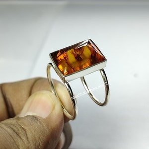 Baltic Amber Ring: Sterling Silver Double Band, Promise Ring - Etsy