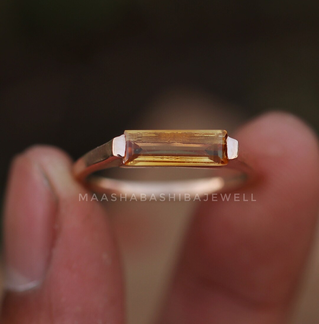 Citrine Hydro Ring, 18k Rose Gold Vermeil, Stackable Ring, Rectangular ...
