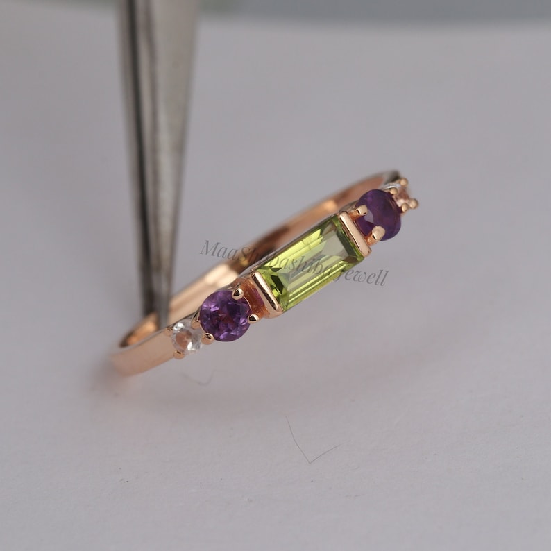 Genuine Peridot Baguette Ring Peridot Ring Minimalist Ring - Etsy