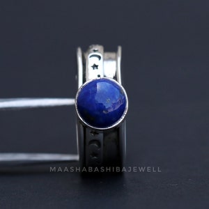 Lapis Lazuli Spinner Ring, Crescent Moon Ring, 925 Sterling Silver Ring ...