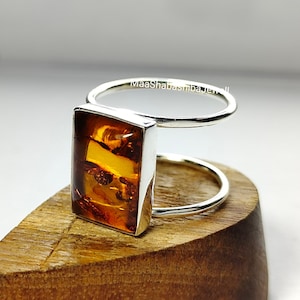 Baltic Amber Ring: Sterling Silver Double Band, Promise Ring - Etsy