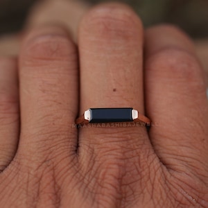 Black Onyx Hydro Ring, Engagement Ring, 18k Rose Gold Vermeil, Stackable Ring, Rectangular Stone ...