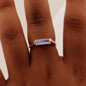 Natural Moonstone Ring, Engagement Ring, 925 Sterling Silver, Stackable Ring, Rectangular Stone ...