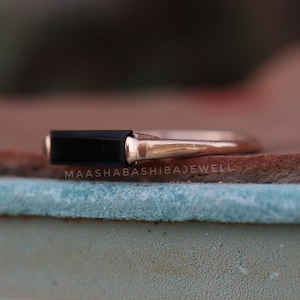 Black Onyx Hydro Ring, Engagement Ring, 18k Rose Gold Vermeil, Stackable Ring, Rectangular Stone ...