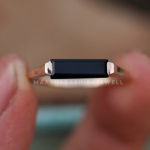 Black Onyx Hydro Ring, Engagement Ring, 18k Rose Gold Vermeil, Stackable Ring, Rectangular Stone ...