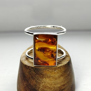 Baltic Amber Ring: Sterling Silver Double Band, Promise Ring - Etsy