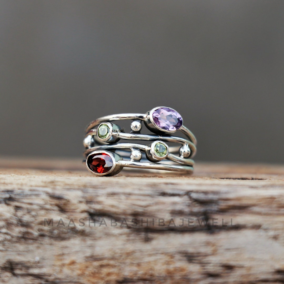 Wire Wraparound Multi Gemstone Ring, Amethyst, Citrine & Garnet Ring, 925 Sterling Silver Ring ...