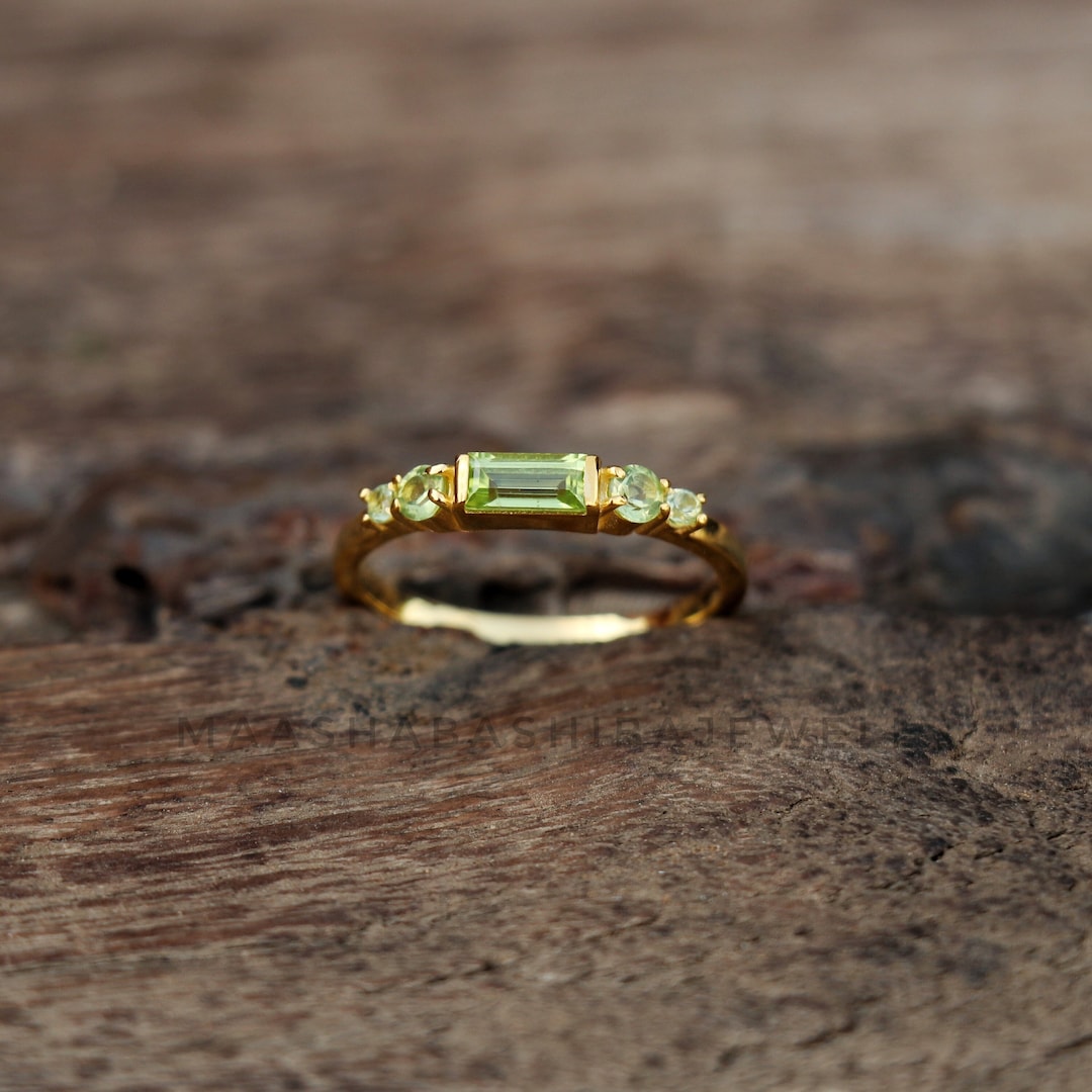 Natural Green Peridot Ring, 18k Gold Plated Ring, Minimalist Ring ...