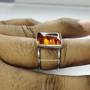 Baltic Amber Ring: Sterling Silver Double Band, Promise Ring - Etsy
