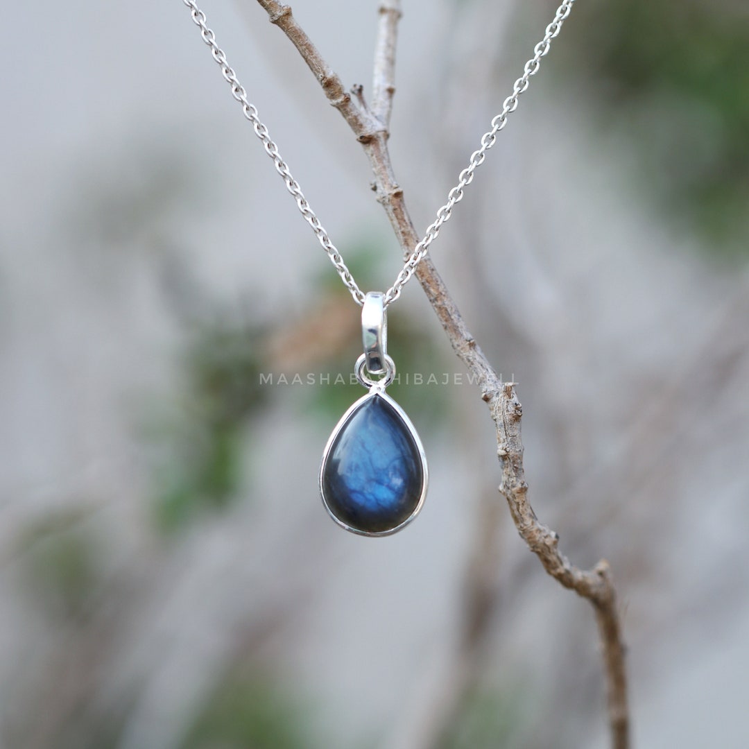 Blue Labradorite Necklace, 925 Sterling Silver Necklace, Handmade ...