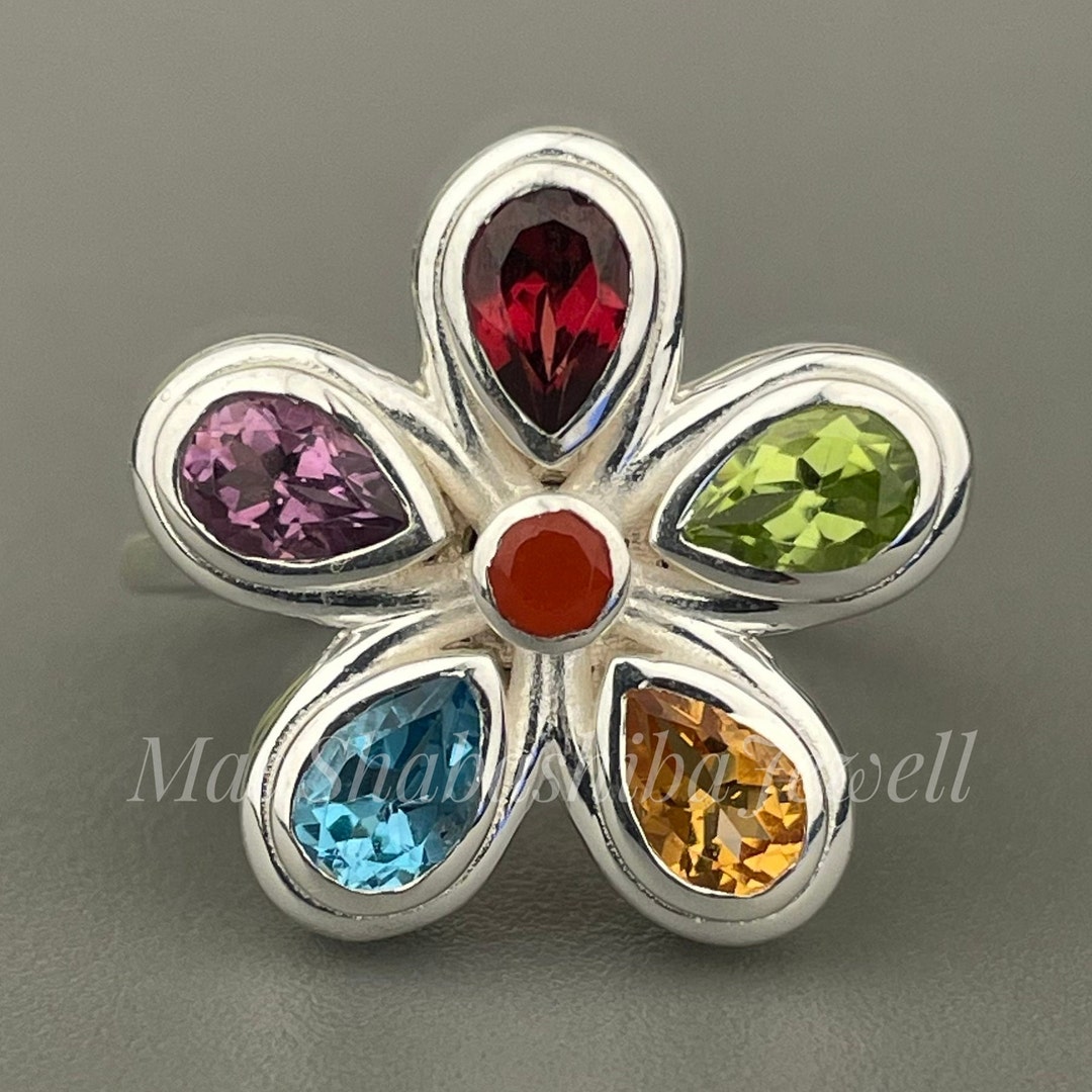 Six Gemstone Ring, Rotate Ring, 925 Sterling Silver Ring, Handmade Ring ...