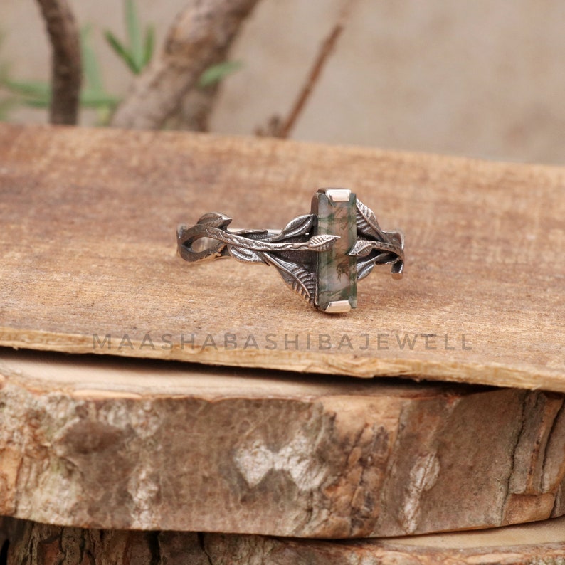 Moss Agate Tree Branches Ring, Sterling Silver, Handmade - Etsy Australia