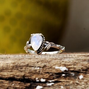 Natural Moonstone Ring, Tree Branch Ring, Celestial Ring, 925 Sterling ...