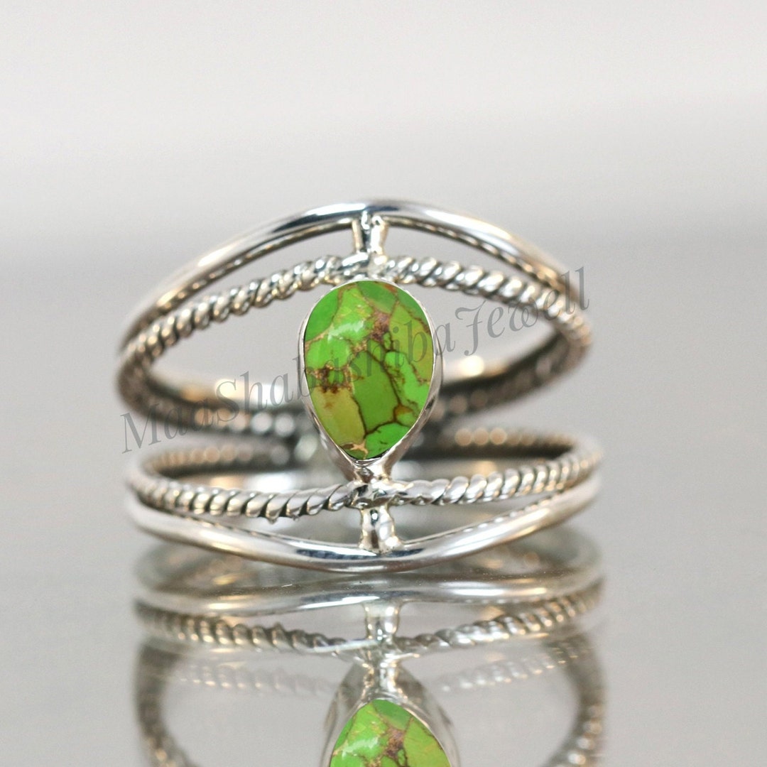Genuine Green Turquoise Ring, Silver Turquoise Ring, Turquoise Ring ...