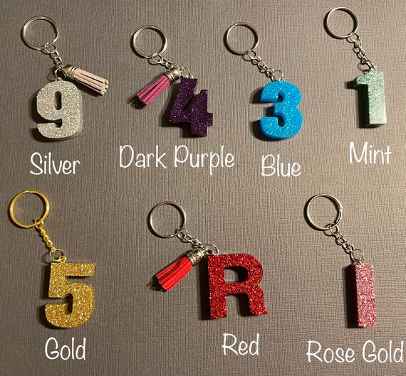 Resin Letter and Number Keychains With Glitter - Etsy