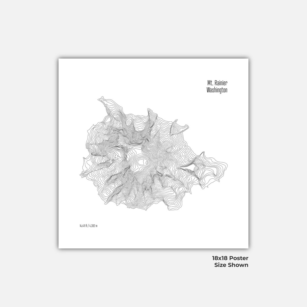 Mt Rainier Topographic Map Digital Download, Contour Map Wall Art, Mt ...