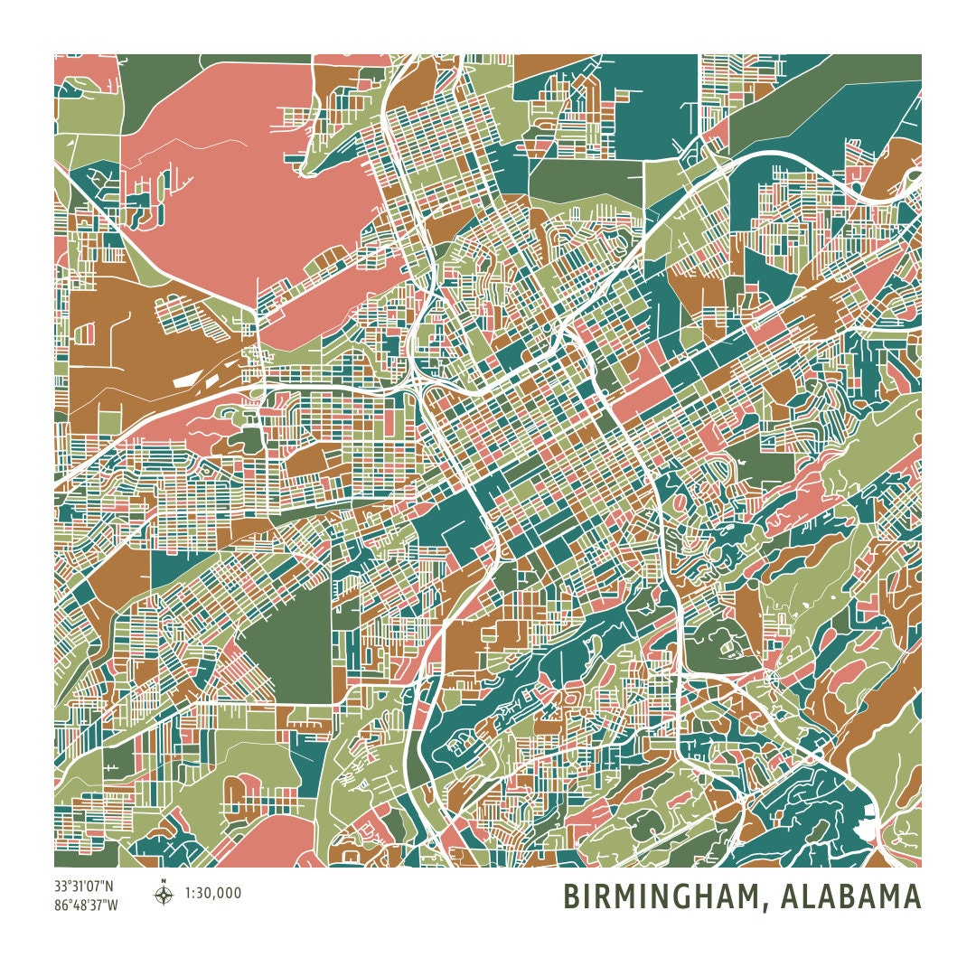 Birmingham Alabama Map Birmingham Poster Birmingham Wall | Etsy