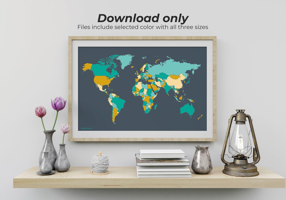 WORLD MAP Instant Download Map World Map Print Poster - Etsy