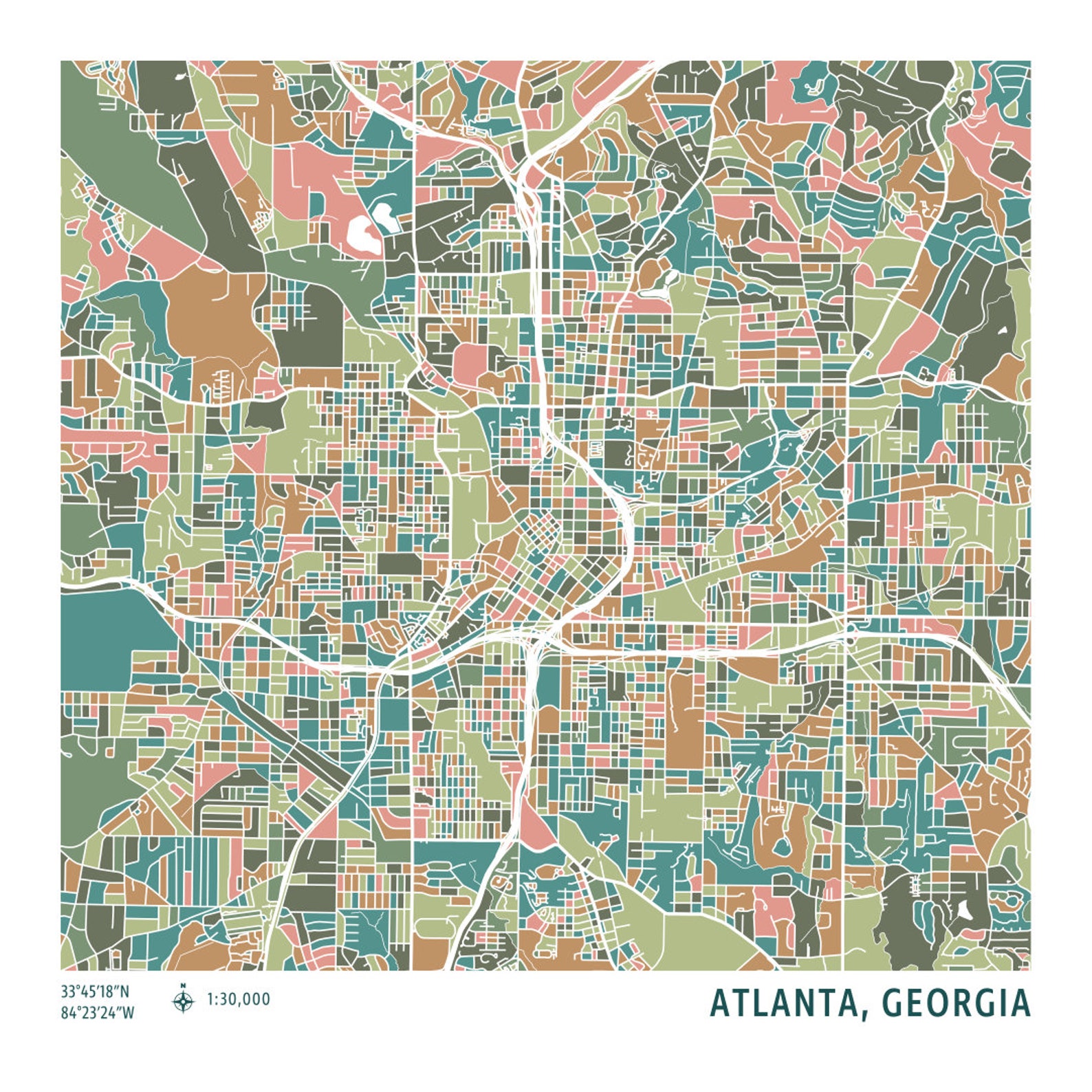 Atlanta Georgia Mosaic Map Instant Download Georgia Map Art | Etsy