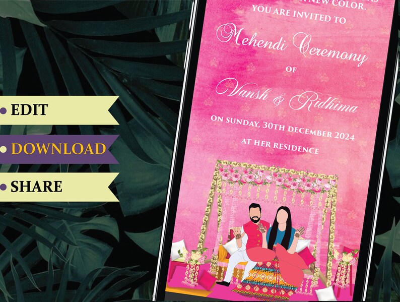 Pastel Indian Mehndi Invitations, Digital E-invitation Mehndi Ceremony ...