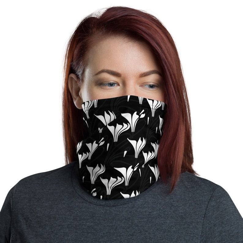Womens Black Floral Neck Gaiter Face Mask For Women Neck Etsy