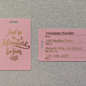 Pink & Gold Personalized Luggage Tag, the Adventure Begins, Cute Bag ...