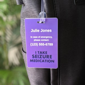 Custom Epilepsy Alert Bag Tag, Seizure Alert, in Case of Emergency ...