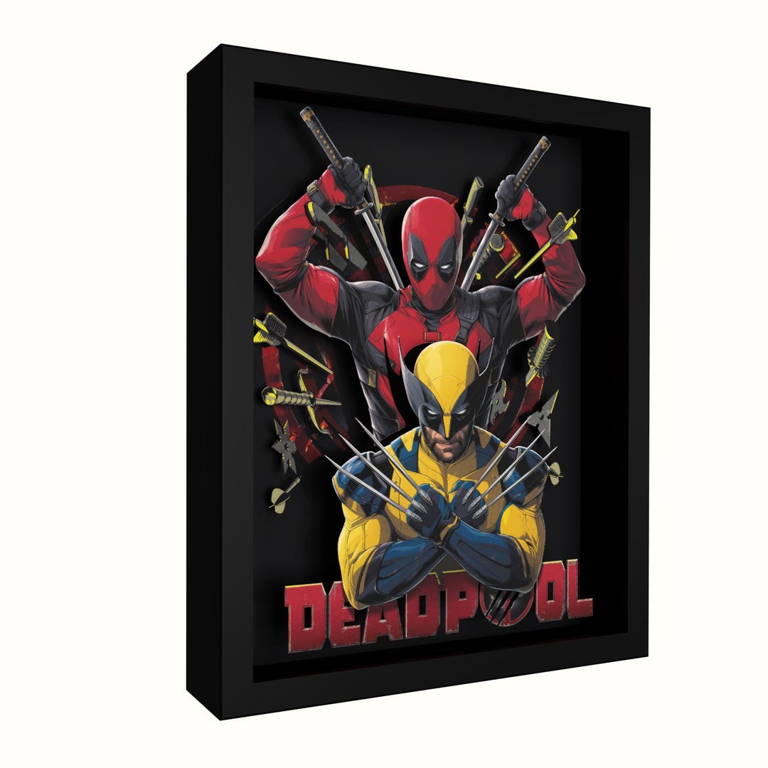 Deadpool & Wolverine Shadow Box 3D Layered Art Marvel Fan Gift Movie ...