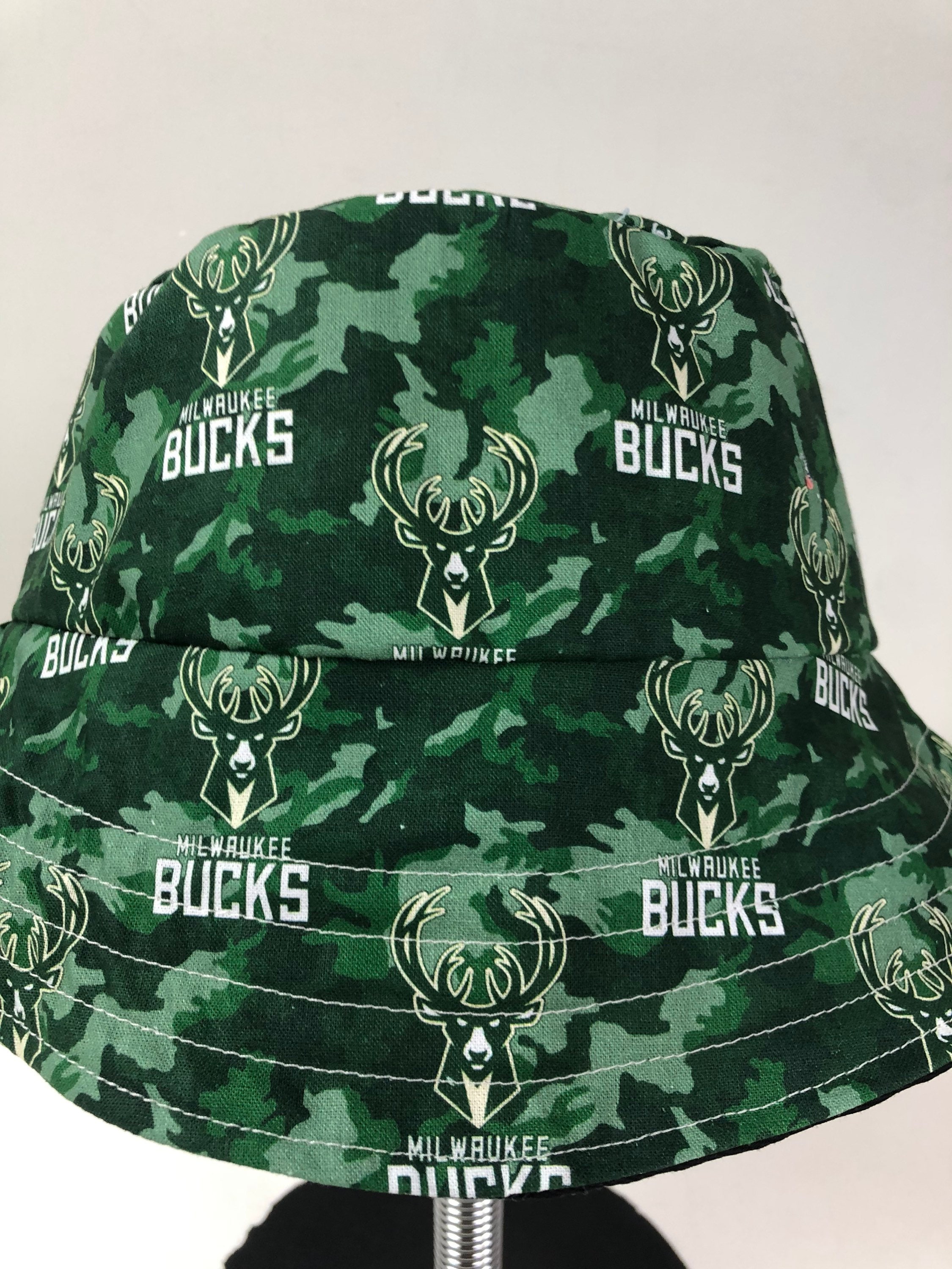 Black Stretch Denim Reversible Bucket Hat of Milwaukee Bucks Camo ...