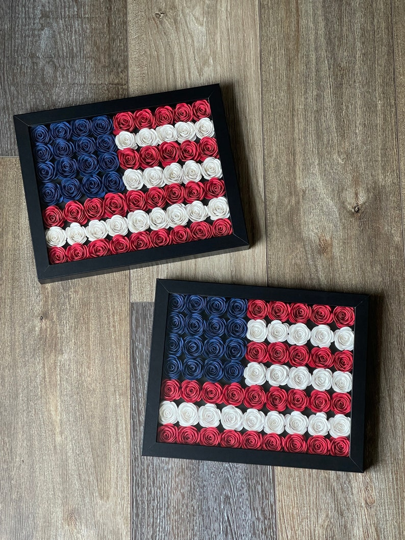 American Flag Paper Flower Shadow Box Military Gift - Etsy