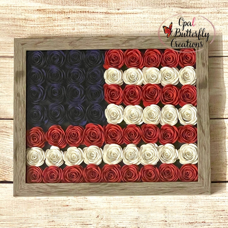 American Flag Paper Flower Shadow Box Military Gift - Etsy