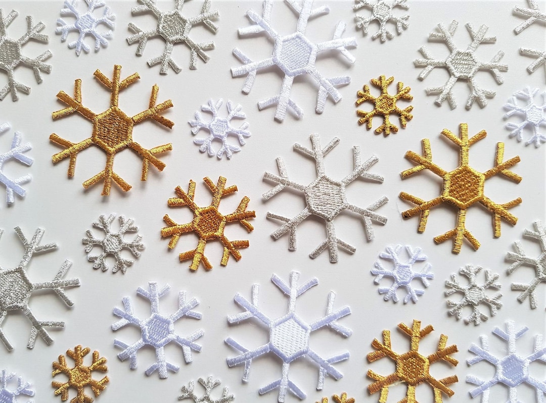 A Pair of Embroidered Snowflake Patch/appliques White/silver/gold ...